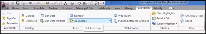 ARCHIBUS Tab on the Revit Ribbon Menu