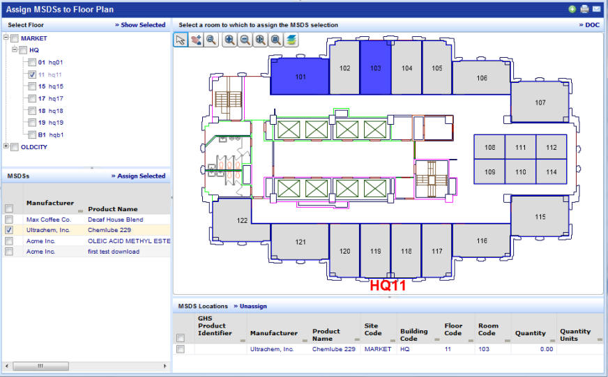 Assign MSDSs to Floor Plan