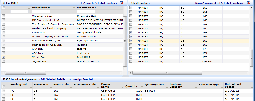 Assign MSDS Locations