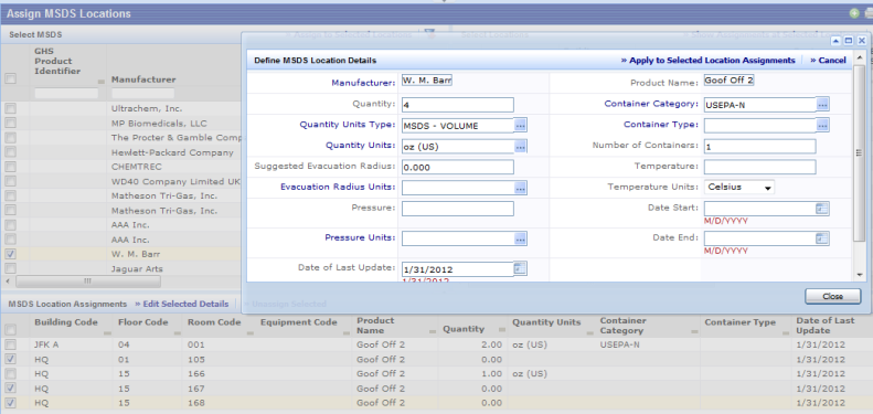 Assign MSDS Locations