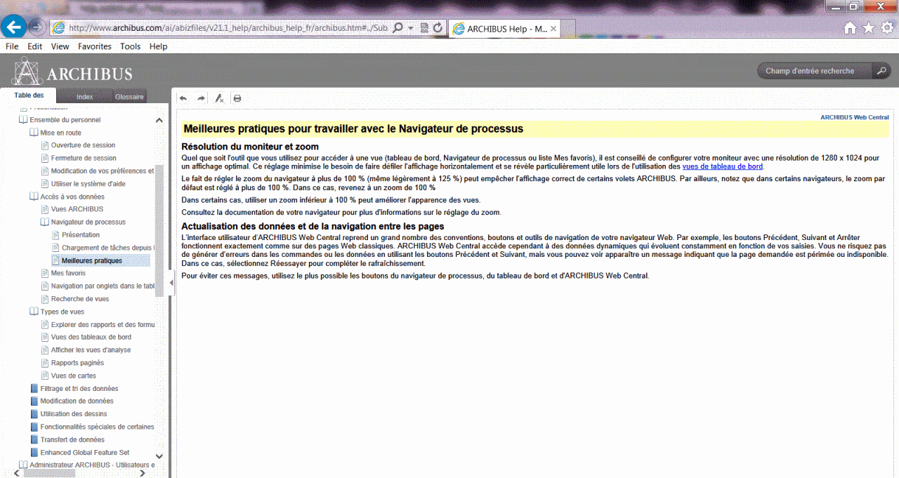 Utilisation de l'aide ARCHIBUS