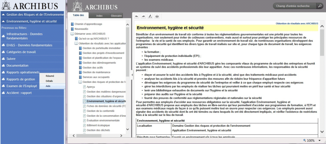 Utilisation de l'aide ARCHIBUS