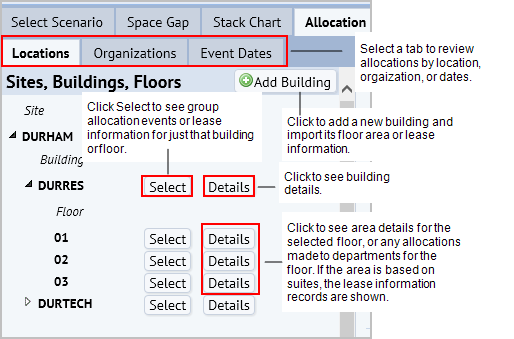 Allocation Events Tab
