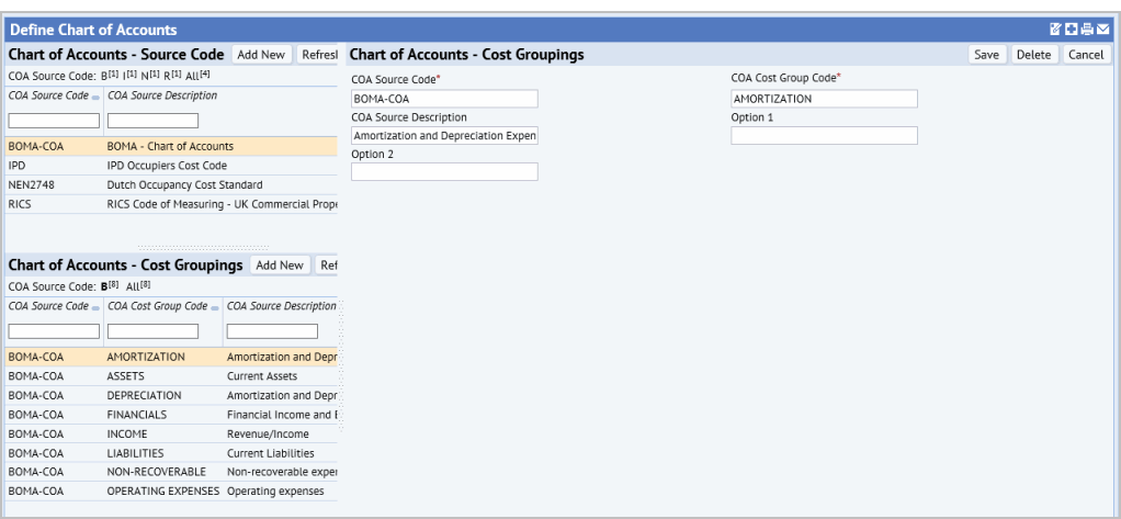 Defining Chart of Account Sources and Groupings