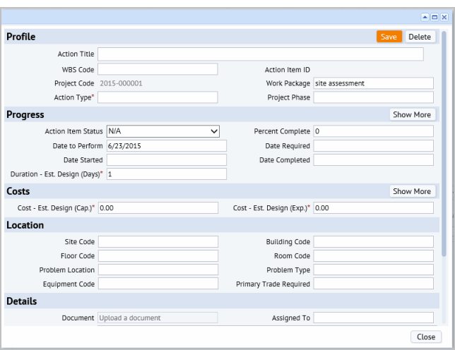 Managing Actions for Project Work Packages