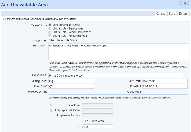 Working with Unavailable Area