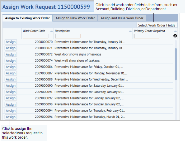 Assigning Work Requests to Work Orders