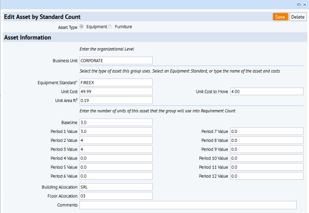 Adding or Editing Assets by Standard Count