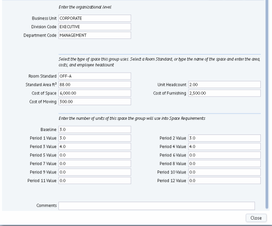 Edit Space Requirement Items