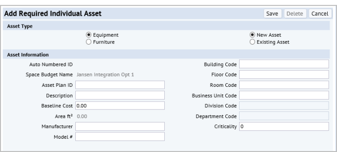 Adding or Deleting Individual Assets