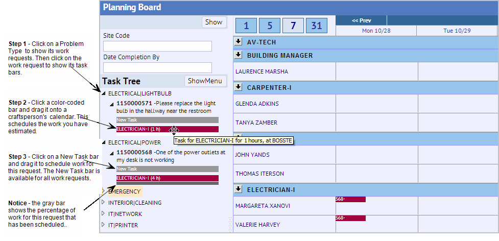 Scheduling Craftspersons Using the Planning Board