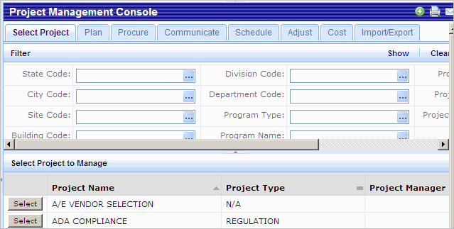 Using the Management Console (Procure/Plan)