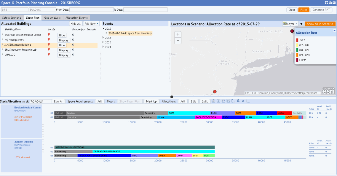 Overview to the Stack Plan Tab of the Space & Portfolio Planning Console