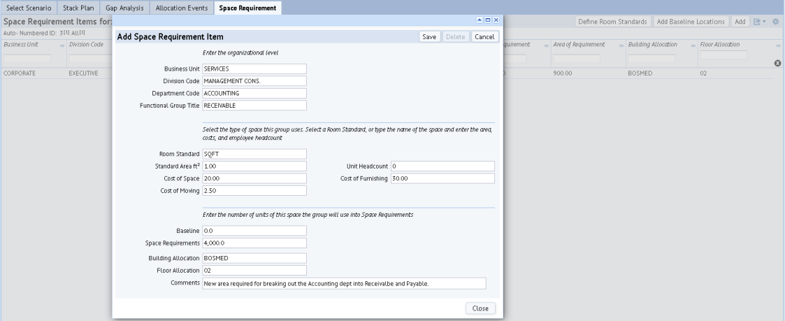 Editing Space Requirements and Syncing the Stack Plan