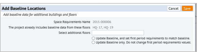 Adding Baseline Locations to a Space Requirement