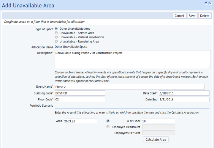 Working with Unavailable Area