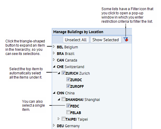 Using Drill-Down Selection Lists