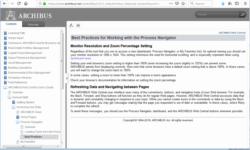 Using Archibus Help