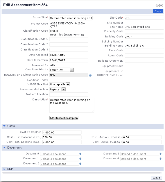 Recording the Condition or Sustainability of Equipment and Rooms