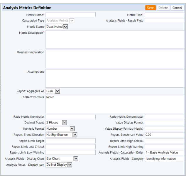 Define Analysis Metrics