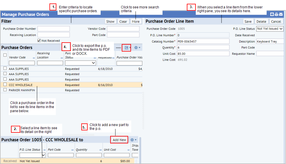Manage Purchase Orders for Parts