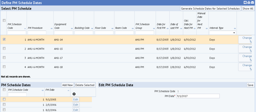Defining PM Schedule Dates by PM Schedules