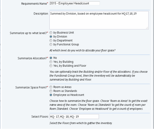 Automatically Create Space Requirements from Inventory (Define Space Requirements Task)