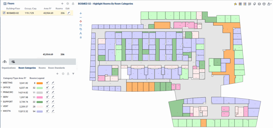 Review Rooms on a Floor Plan by Use (Room Type and Room Category)