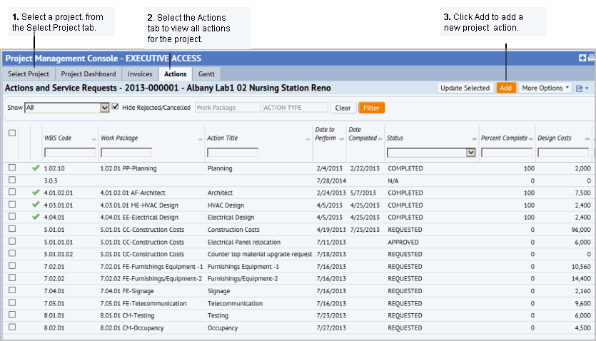 Adding and Updating Action Items from the Management Console