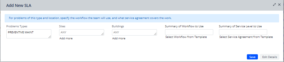 Use the Quick Action Form to Add SLAs for Preventive Maintenance