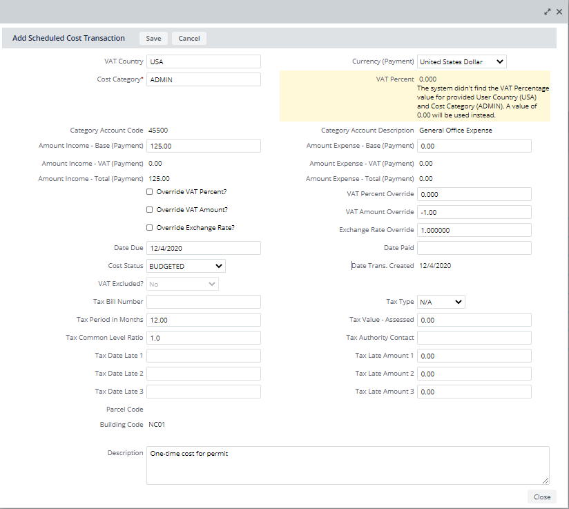 Approving and Creating Scheduled Costs