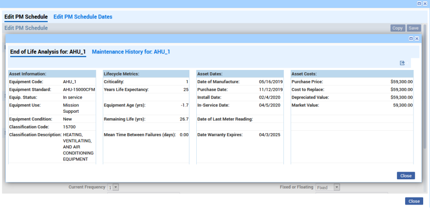 Access the Maintenance History Report from the PM Planner