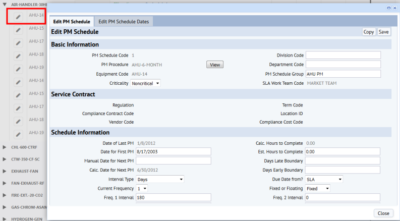 Edit PM Schedules and Schedule Dates