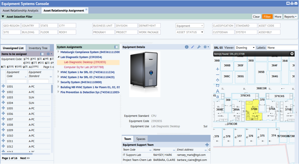 Define Equipment Systems (Asset Relationship Assignment tab)