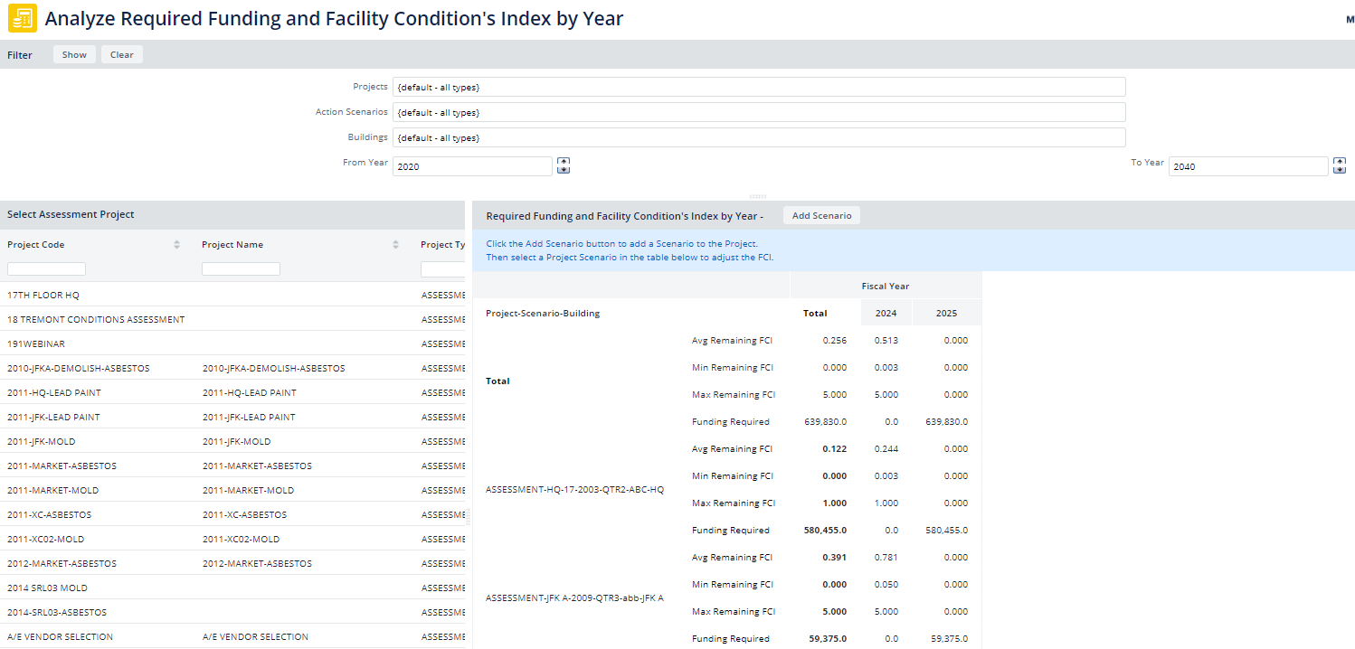 Create and Analyze Facility Condition Index Scenarios