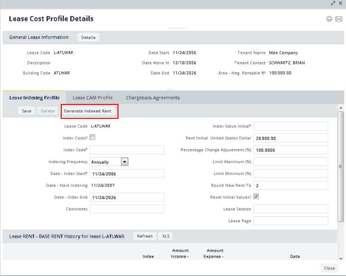 Create a Lease Indexing Profile and Generate Indexed Cost Records