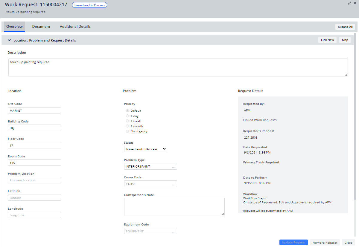Update Work Requests with Details from the Job