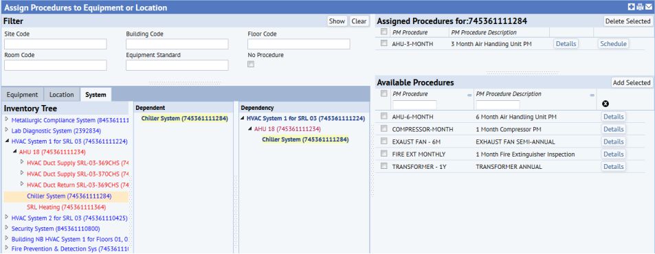 Assigning Procedures to Equipment and Locations