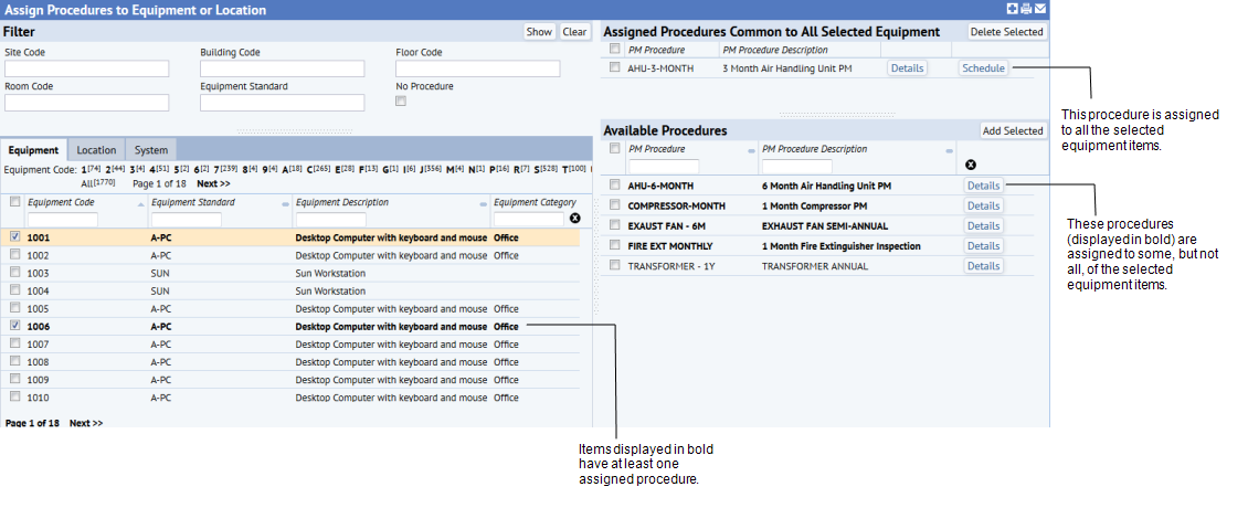 Assigning Procedures to Equipment and Locations