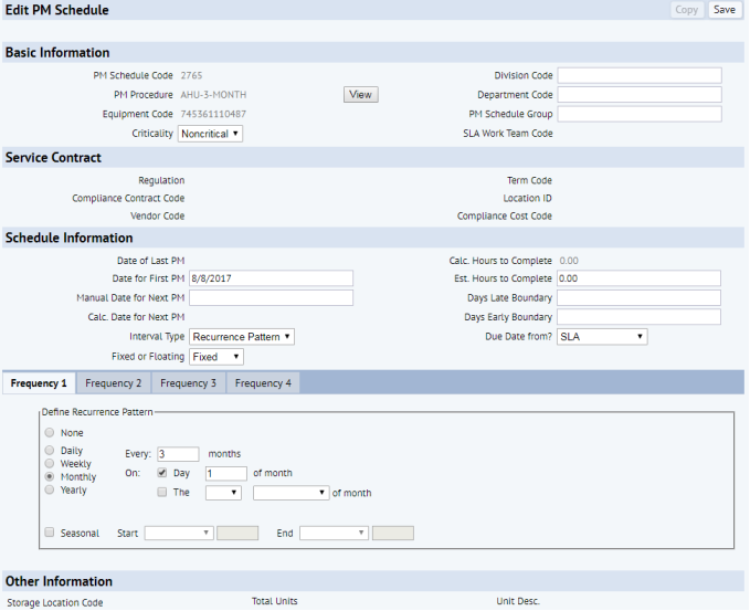 Defining PM Schedules